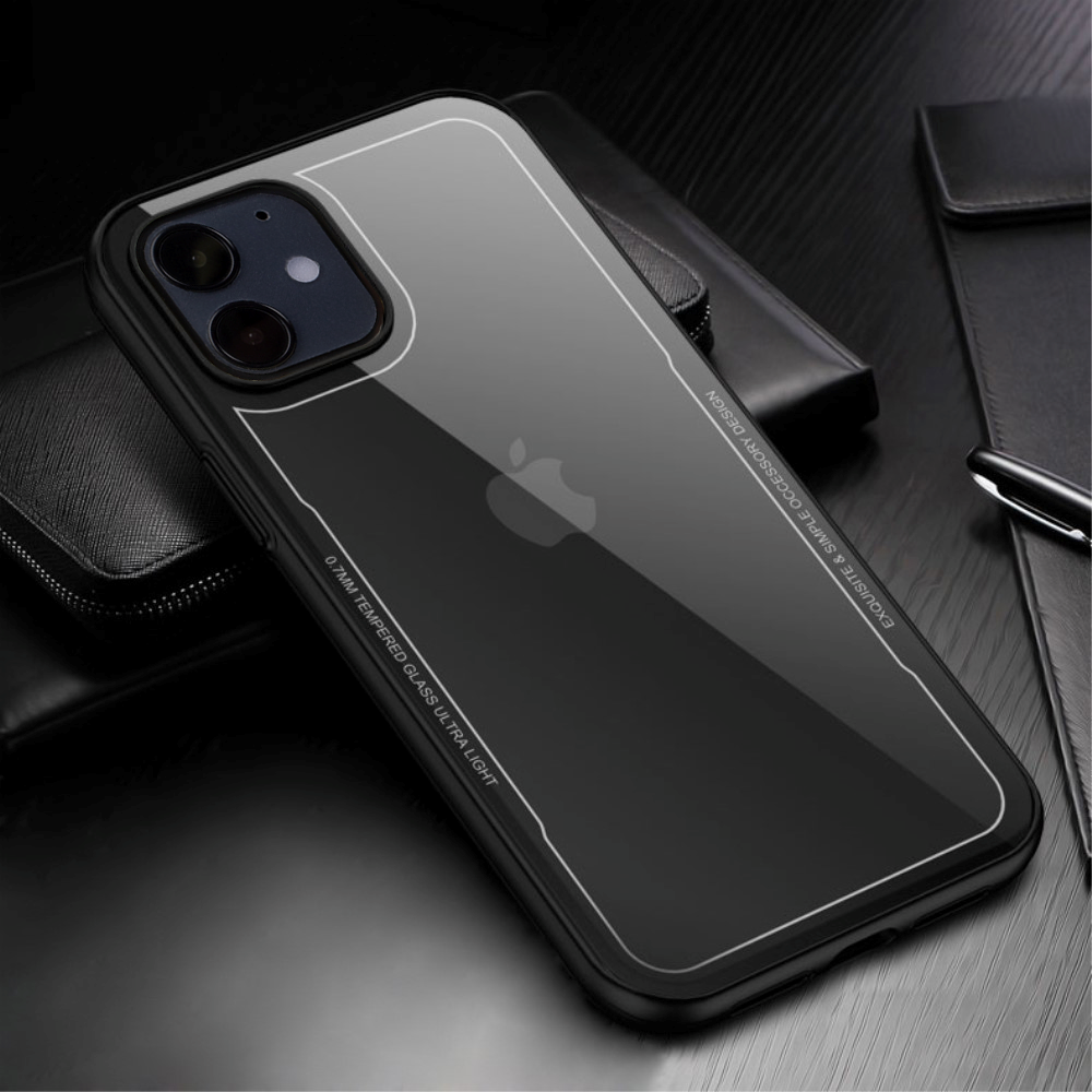 Simple Series iPhone 12 Mini Deksel m. GlassBakside- Gjennomsiktig / S ...